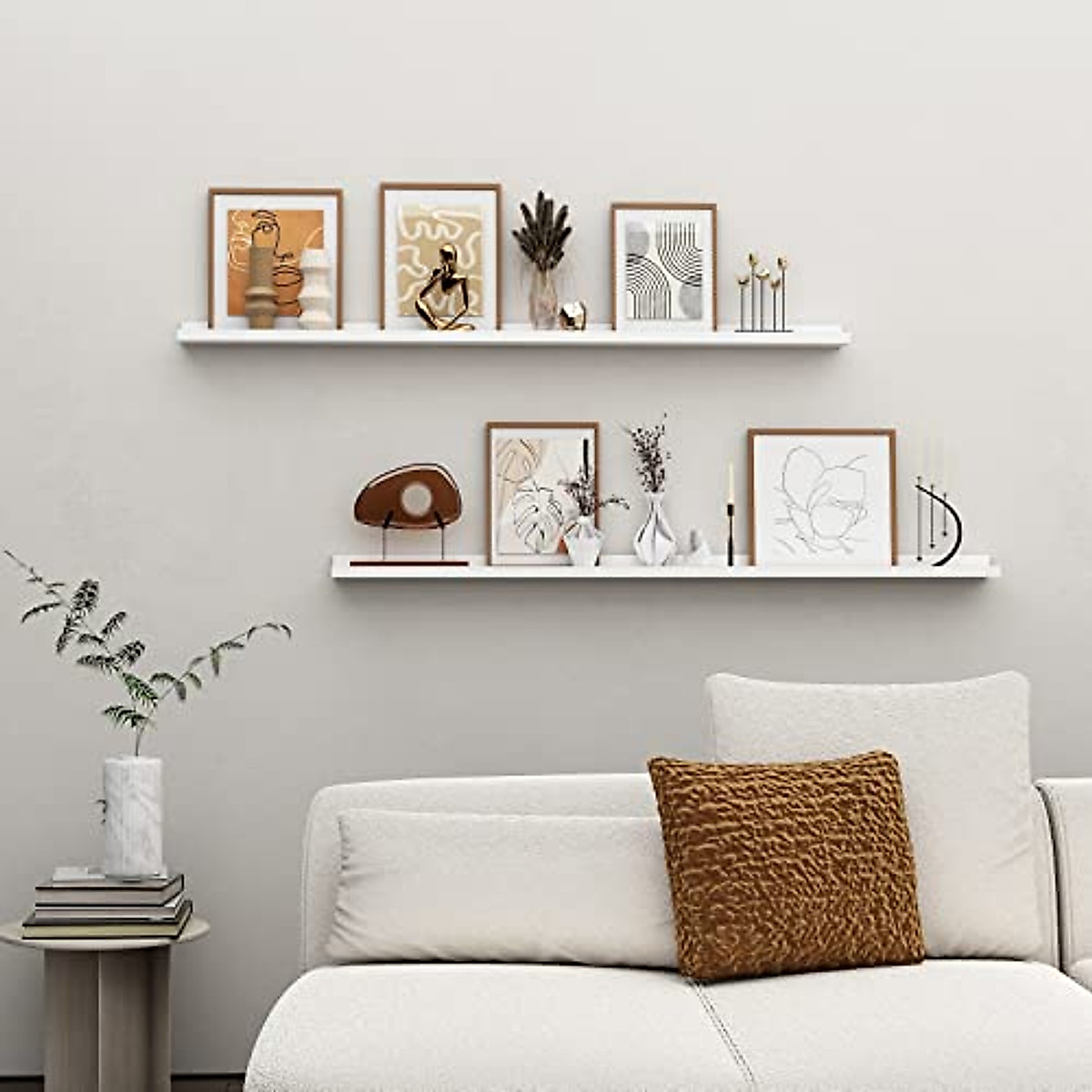 love furniture Floating Shelves Wall Mounted Set of 2, 59 Inch White Wall Mounted Wood Shelves for Bedroom, Living Room, Bathroom, Kitchen