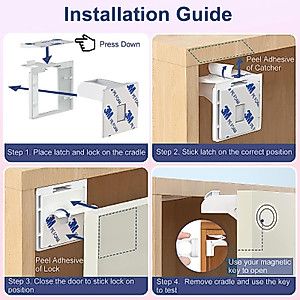 Adhesive Baby Proofing- Child Safety Magnetic Cabinet Locks - Works with Most Cabinets and Drawers - No Drilling Installation - (4 Locks and 1 Keys)