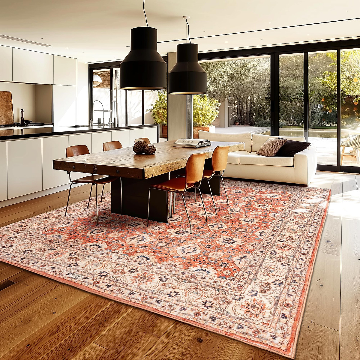 Lbris Washable 8x10 Rugs - Non-Slip Area Rugs for Living Room, Dining Room, Bedroom - Soft Thick Non-Shedding Stain Resistant Faux Wool Large Vintage Farmhouse Area Rugs