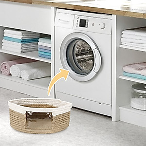 Zannaki Woven Storage Basket, 2 Pack Cotton Rope Baskets, Decorative Organizer Bins with Carry Handles Clear-View Window for Closet, Baby Nursery Blanket, Little Toy, Makeup, Books, Towels, Gadgets