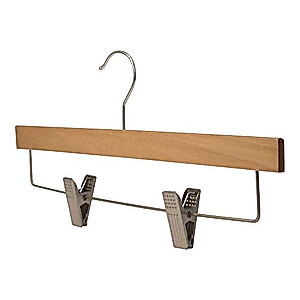 NAHANCO 6214RCCH10 14” Wooden Pant Skirt Hanger with Chrome Hook and Clips, Natural (Pack of 10)