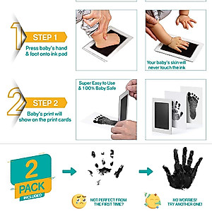 1Dino Premium Baby Handprint and Footprint Kit - 12.6” x 12.2" White/Grey Wood Baby Picture Frame - Includes 2X Clean Touch Ink Pad for Baby Hand and Footprints - Baby Registry, Baby Shower Gifts