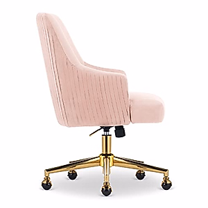 Click365 Scarlett Home Office Chair with Gold Stainless-Steel Base, Soft Velvet, Height-Adjustable Computer Chair, Desk Chair, Swivel Task Chair, Living Room, Pink