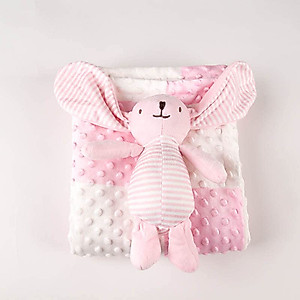 Newborn Blanket & Bunny Girl Gift Set, Ultra Soft and Cuddly, Pretty in Pink, Baby Plush Polka dot, (Pink) This Could be The Baby's Best Friend for a Lift time.