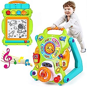 3-in-1 Baby Walker for Boy Girls Sit to Stand Toy Activity Center Drawing Board Infant Toys for 1 Year Old Birthday Gifts 9 12 18 Months 2 3 Year Old Kid Toddler Push Toy Musical Sound Light Effect