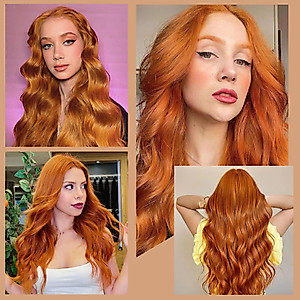 WECAN Clip In Hair Extensions 20 Inch 6pcs Copper Red Long Wavy Curly Hair Extensions Ginger Synthetic Fiber Double Weft Soft Hairpieces For Women Full Head