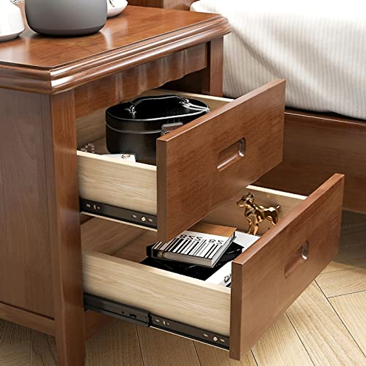 FFNUM Bedside Table Nightstand with 2 Drawers and Wood Legs, Large Storage Space Side Sofa Table for Bedroom, Living Room, Hallway Night Stand