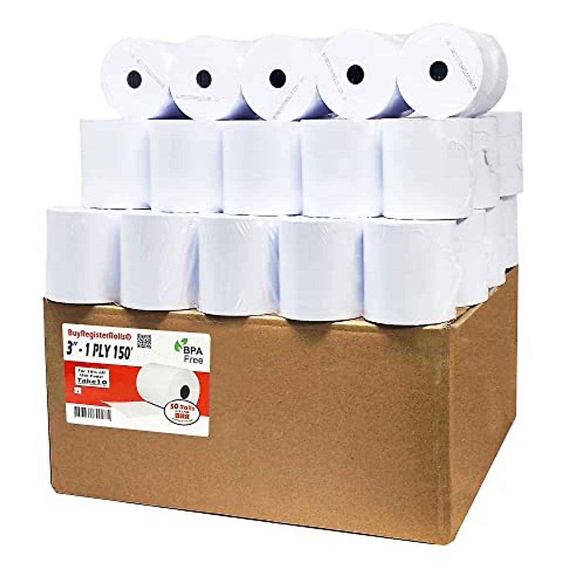 3" x 150' 1-Ply Bond Kitchen Printer Paper Receipt Paper (50 Rolls) 48 GSM Pos Cash Register REQ ribbon erc30/34/38 OR star sp700 from BuyRegisterRolls