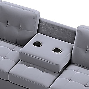 Evedy Modern Sectional Sofa,L-Shaped Couch with Two Cup Holders&Storage Ottoman,3-Seaters Sofa with Extra Wide Reversible Chaise,Upholstered Sofas for Living Room Large Space Dorm Apartment