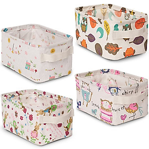 EZOWare 4 Pcs Small Foldable Storage Bins Baskets, Collapsible Cute Fabric Shelf Organizer Containers with Handles for Bathroom Toys Nursery Kids Toddlers Home - Mixed Characters, 10 x 6.5 x 5 inch