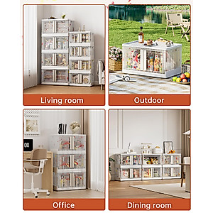 HAIXIN 400QT Stackable Storage Bins With Lids, Plastic Clear Storage Bins Collapsible Storage Drawers, 4 Pack Closet Organizers and Storage Containers with Doors and Wheels For Home, Office, Dorm