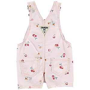 OshKosh B'Gosh Girls' World's Best Overalls, Pink Cherry Shortall, 18M