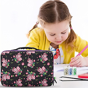 VoiceFly EVA 60 Slots Diamond Painting Accessories Diamond Painting Storage Case Embroidery, 5D Diamond Painting Tools DIY Kits, Beads Sewing Pills Shockproof Container, Black Flower