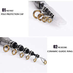 Maraehan Jackgold Collapsible Fishing Rod,Telescopic Fishing Rod,Ultralight Fishing Rod with Portable Retractable Handle, Stainless Steel Guides- Carbon Fiber Pocket Fishing Pole, 2.1