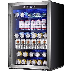 Joy Pebble Mini Fridge Beverage Cooler - 128 Can mini fridge with glass door for Soda Beer or Wine -Drink Dispenser Small Refrigerator with Adjustable Thermostat for Office Home (4.4 cu.ft)
