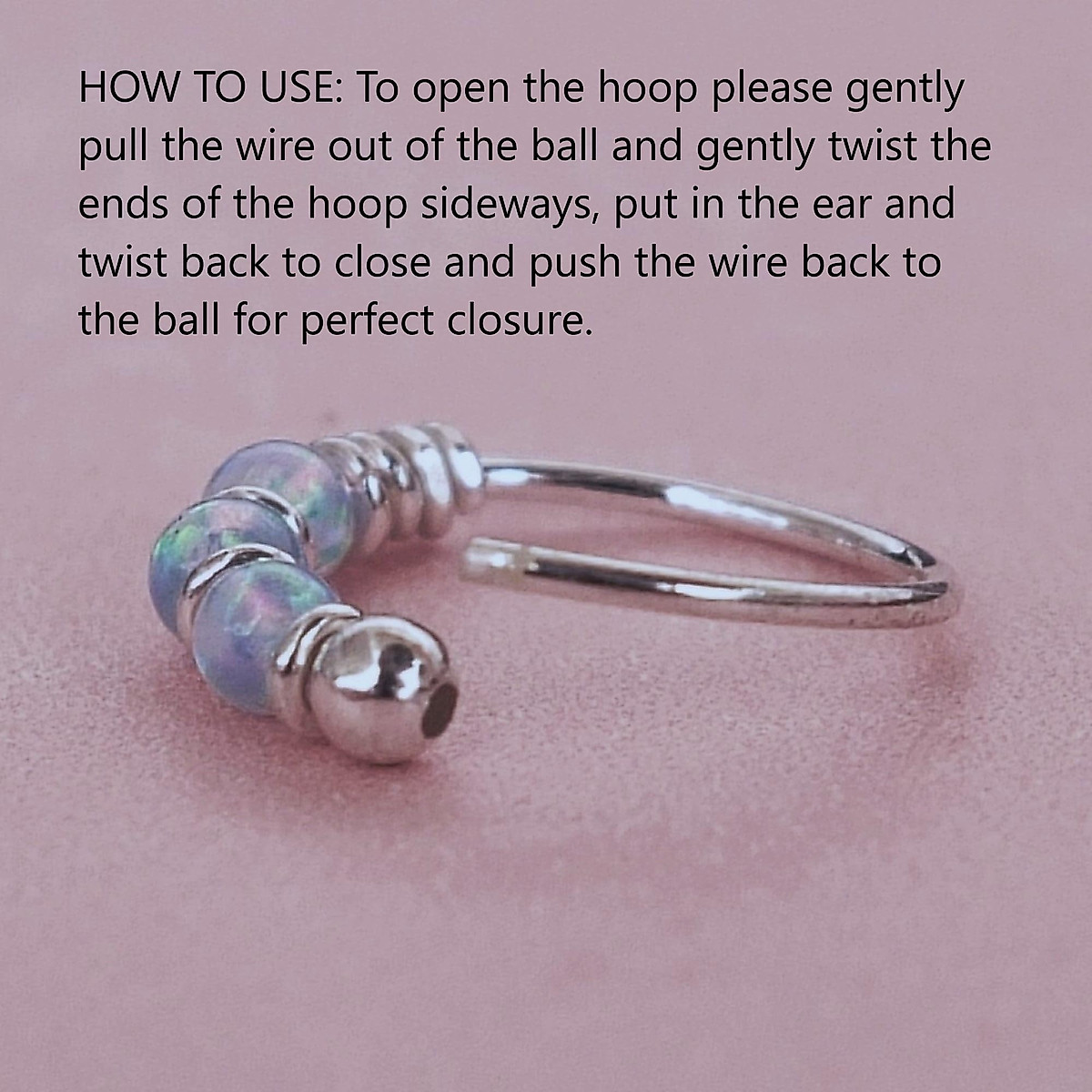 Handmade Silver Single 10MM Cartilgae Helix Piercing Hoop Earring with Trio Blue Opal, 925 Sterling Silver Very Small 10MM Thin 22Gauge Hoop for women, By Miya Jewelry