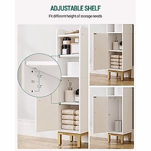 Hzuaneri Bathroom Storage Cabinet, Small Corner Floor Cabinet with Door and Shelves, Narrow Toilet Paper Cabinet, Bathroom Organizer with Adjustable Shelf, for Small Spaces, White BC08203X