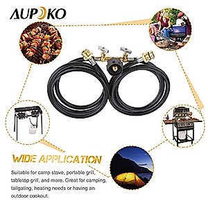 Aupoko Y Splitter CGA Propane Tank Converter Adapter Hose, 5 Feet 2 Way 350PSI High Pressure Extension Hose Assembly with QCC1 / Type1 for 20lbs Gas Tank, Fits for Camping Grill Stove