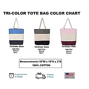 Customized Initial Tote Bag, Personalized Floral Initial Tote, Bridesmaid Gift, Bachelorette Party Gift, Wedding Gift, Birthday Gift (15"L x 15"H x 3"D, Tri-Color Blue)