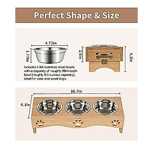 JAZUIHA Elevated Cat Bowls, Raised Cat Food Bowl Set Stainless Pet Dishes Feeder with Wooden Stand, Food and Water Bowl for Cat and Small Dog (Wood Color)
