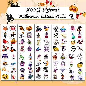 300PCS Halloween Glow Tattoo Stickers,Temporary Waterproof Tattoo Stickers Halloween Party Favors Decoration,Goodie Bag Fillers and "Trick or Treat" Gifts for Kid