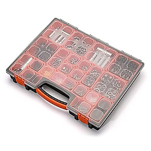 MIXPOWER Portable Storage Organizer with Secure Locks, 16-Inch Tool box with 22 Bin Compartments, Multi-Purpose Portable Plastic Professional Organizer, Orange/Clear