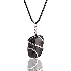 DARTEN Raw Black Toumaline Crystal Healing Pendant Necklace –Protection Negative Energy Cleanser Real Gemstone Chakra Zodiac Healing Charm Authentic Wrapped Tumble Stone Chakra Healing Charm