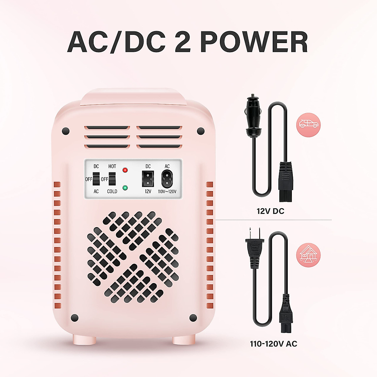 Simple Deluxe Portable Mini Fridge, 4L/6 Can Cooler and Warmer Compact Refrigerator for Skincare, Cosmetics, Beverage, Food, 110V AC/12V DC, for Bedroom, Office, Car, Dorm, Freon-Free, Pink