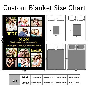 Lcyawer Customized Mother's Day Birthday Gift from Daughter, Personalized Blanket with Photos Text, Gifts for Mom from Son Husband, Custom Best Mom Ever Throw Blanket with Picture Collage
