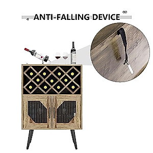 soges Wine Cabinet, 2 Doors Storage Cabinet Bar Cabinet with Cup Holders, Wine Storage Rack with 11 Bottle, Sideboard Buffet Cabinet for Dining Room, Kitchen