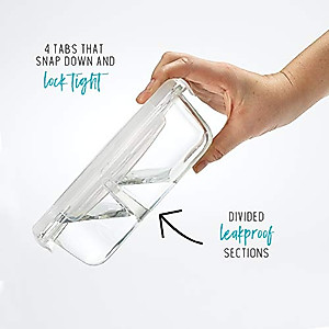 Fit & Fresh, Airtight Seal, Portion Cont Divided, 3-Pack, Two Compartments, Set of 3 Locking Lids, Glass Storage, Meal Prep Containers, 3 Pack, Clear