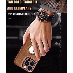 SunRemex for iPhone 14 Pro Max Case with Tempered Glass Screen Protector, Non-Slip Grip Vegan Leather Classic Luxury Elegant Thin Cover for iPhone 14 Pro Max(6.7") (Brown)