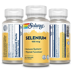 Solaray Selenium 100 mcg, Healthy Immune System, Thyroid Function and Antioxidant Support, Vegan, Lab Verified, 60-Day Guaranteed, 100 Servings, 100 VegCaps