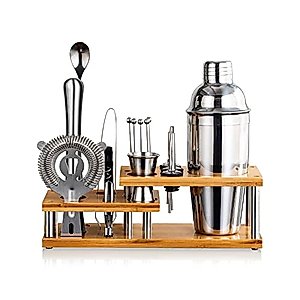 Cocktail Shaker Set Bartender Kit with Stand,17-Piece Stainless Steel Bar Kit Drink Mixer Set, Including Martini Shaker, Jigger, Strainer, Mixer Spoon, Muddler, Liquor Pourers, and Recipes Booklet etc