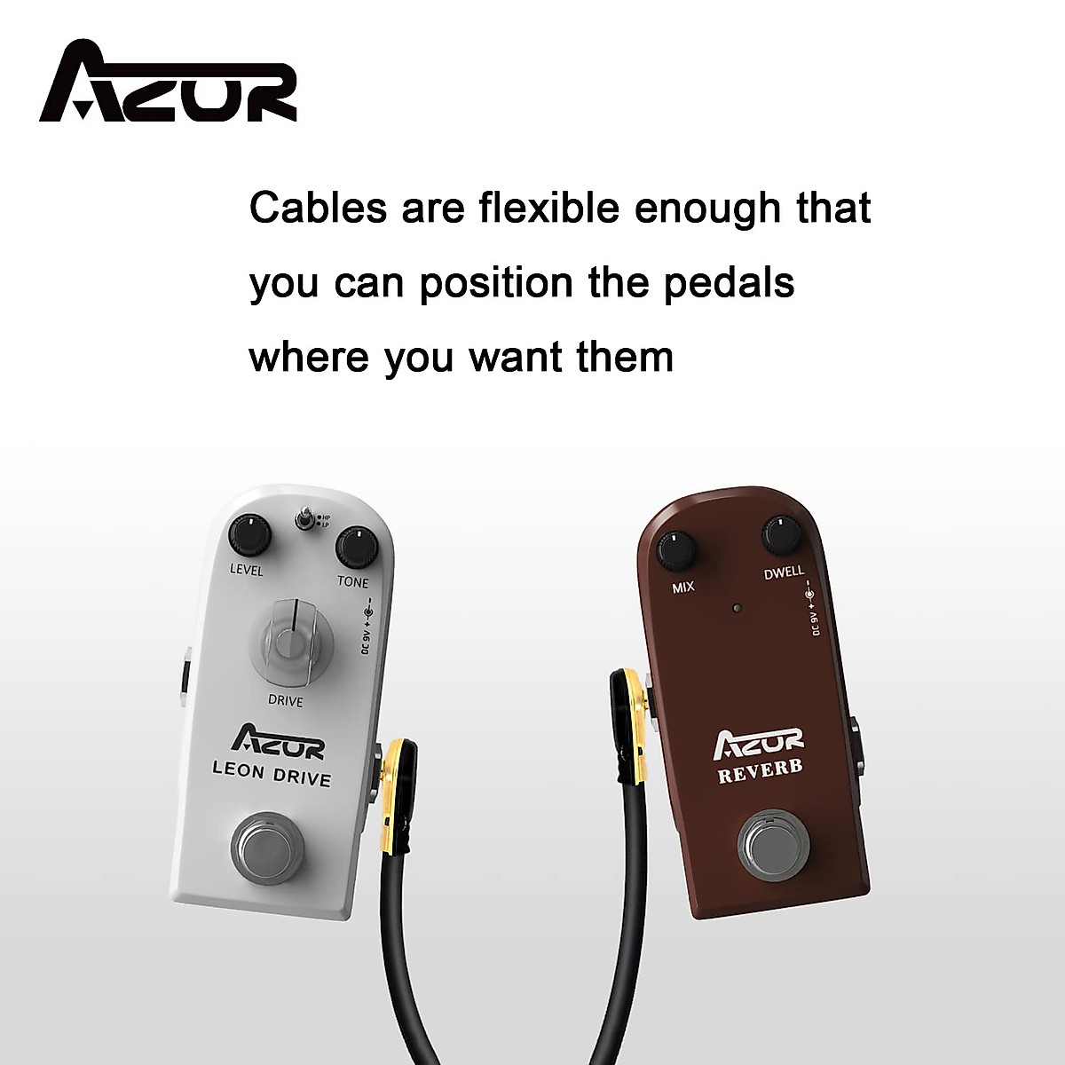 AZOR Heavy Metal Distortion Guitar Effect Pedal with Guitar Effect Pedal Cables 3 Pack (Gold)