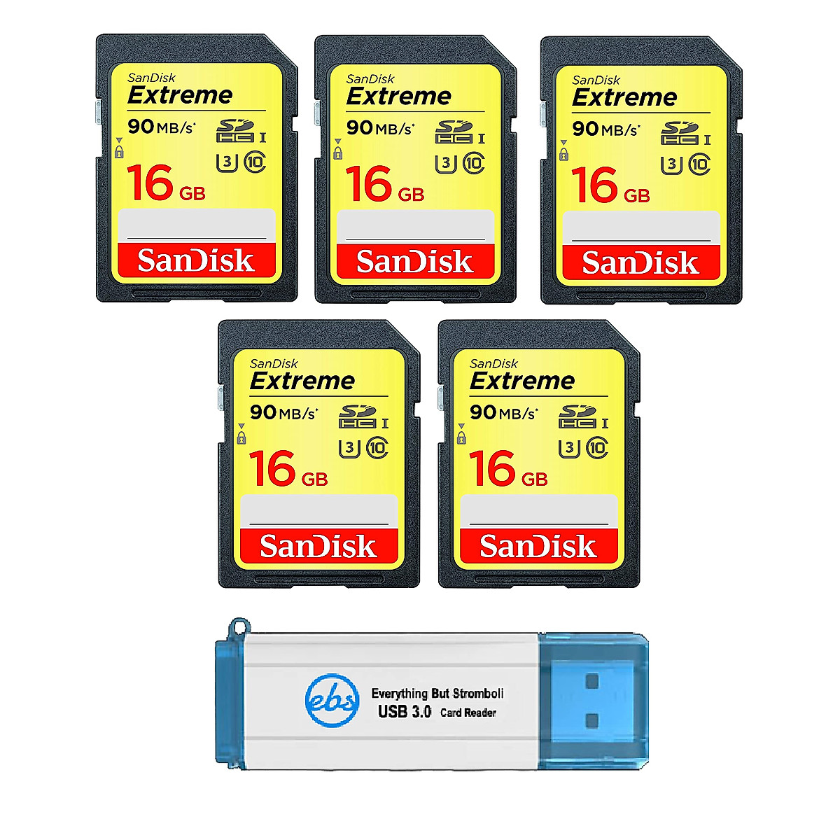 SanDisk Extreme 16 GB SD Card (5 Pack) Speed Class 10 UHS-1 U3 C10 4K HD 16G SDHC Memory Cards for Compatible Digital Camera, Computer, Trail Cameras