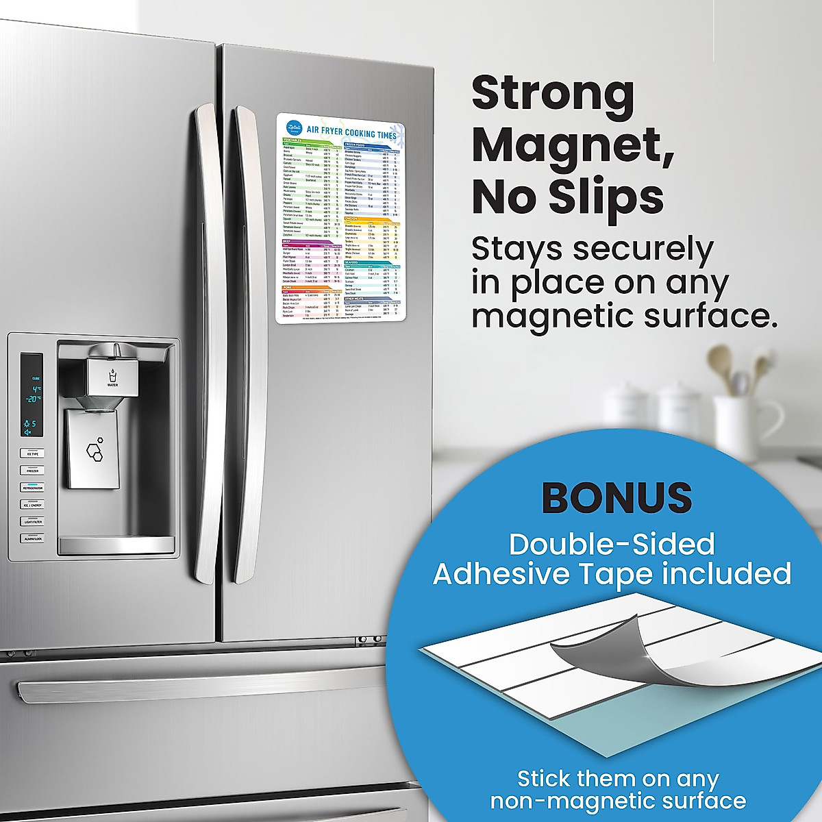 Air Fryer Magnetic Cheat Sheet Set - Air Fryer Accessories Cookbook - Easy to Use AirFryer Time Chart Set As Seen on the Today Show - Strong Magnet Quick Reference Cooking Guide for Frying (White)