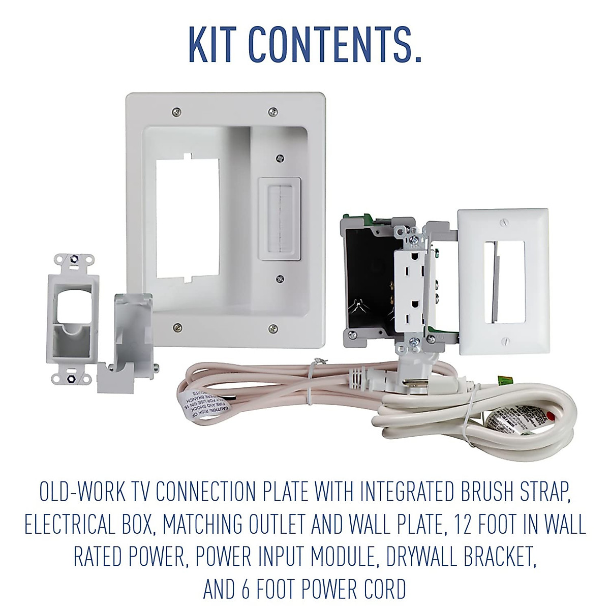 Legrand - OnQ Cable Management Hides All Cords, TV Outlet Wall Kit Works with All TV Power Plugs, In Wall TV Power Kit Supports 5.1 Speaker System, Recessed TV Outlet, White, HT22U2WHR12