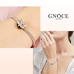 GNOCE Owl Charm Bead Sterling Silver Animal Charm inlaid with Stones Fit Bracelet/Necklace for Women Wife