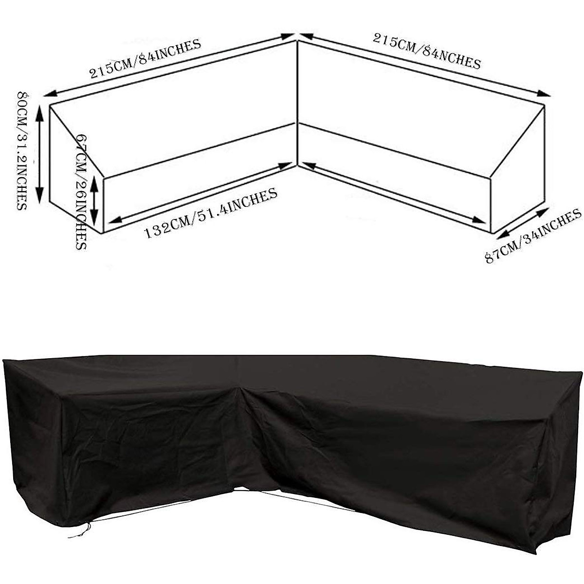 J&C Patio Furniture Sectional Couch Covers,Premium Outdoor Waterproof V Shape Garden Sofa Cover Weather Protection Patio Sofa Cover, Outdoor Sectional Furniture Cover (84x84in)