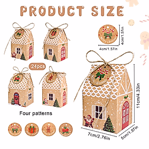 SERENEDWELLING 24 Sets Mini Christmas Party Gift Bags, Christmas Small Gift Boxes with 24 pieces Greeting Card and 24 Ropes Small Candy Containers for Party