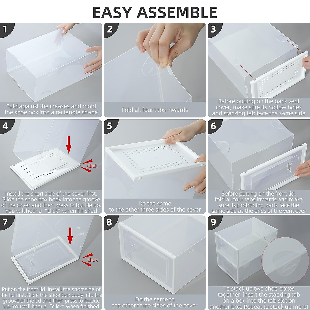 Elechomes Shoe Boxes Clear Plastic Stackable, 18 Pack Premium Shoe Organizer Storage for Closet Space Saving Foldable Shoe Rack Containers, Sneaker Display Case Holder Shoe Bin for Entryway Drawers