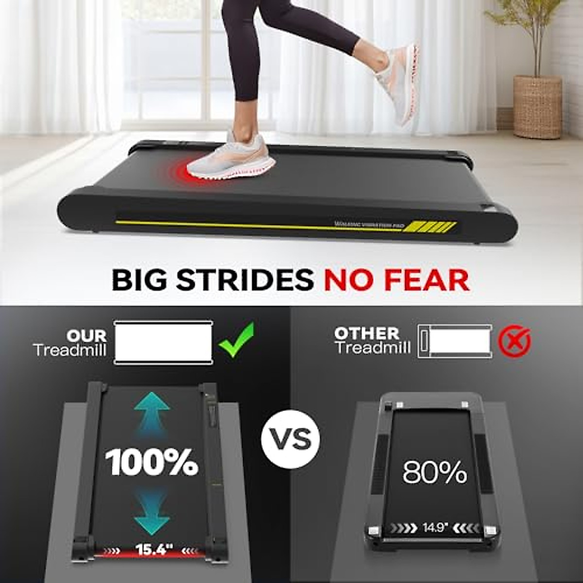 Walking Pad Treadmill with APP, 3 in 1 Under Desk Treadmill, 2.5HP Low Noise Walking Vibration Pad with Remote Control,Portable Treadmill for Home Office, Yellow