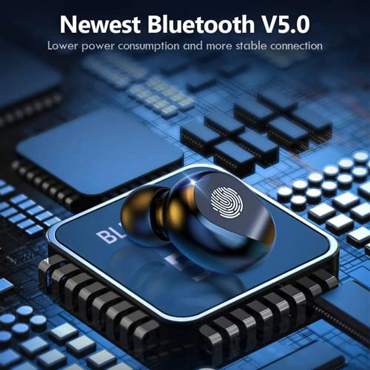 8D True Stereo - Wireless Gaming Headset - Noise Cancelling - TWS Mini in-Ear Earbud with Microphone - Bluetooth Headphones - Wireless Earbuds for Both Apple and Android Smartphones. (Black)