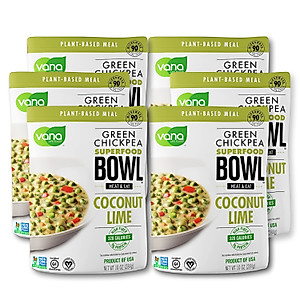 Vana Life's Foods Plant based Ready Meal - Green Chickpea Superfood Bowl Heat and Eat Microwaved Cooked Bowl | Product of the USA (Coconut & Lime, 6-Pack)