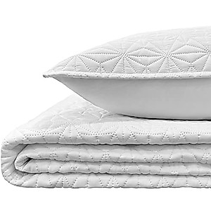 Mocaletto Luxury 2 Piece Twin Size Quilts, Elegant&Reversible Quilt Set White Bedding Set with Pillow Sham, Soft Lightweight Microfiber Bedspread, Twin Size Bedding Coverlet(White,68 * 88)