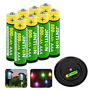 JINTION Ni-mh AAA 600mAh Battery 1.2V Triple A Rechargeable Batteries for Solar Outdoor Garden Lights, String Light, Pathway Lamp, Toys, 8 Pack