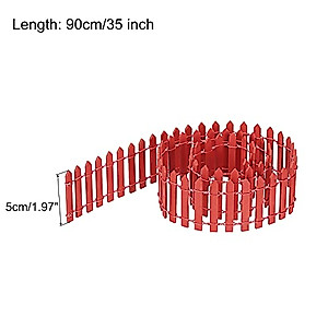 MECCANIXITY Miniature Garden Fence, 35 Inch Long Wood Ornament Wooden Decorative Picket Fence for DIY Crafts Project, Red
