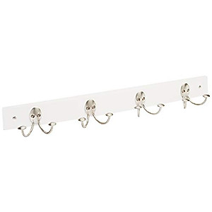 Spectrum Diversified Stratford Wall Mount Wood Rack for Entryway Kitchen and Bathroom Organization, Satin Nickel