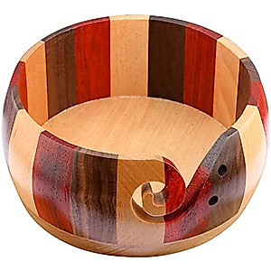 Large Yarn Bowl for Knitting, Wooden Yarn Storage Bowl, Handmade Rosewood with Holes, Knitting Wool Stroage Bowl